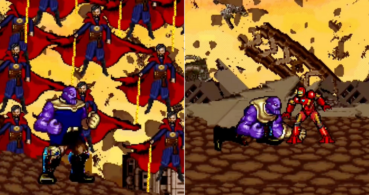La pelea entre Thanos y Avengers es recreada como si fuera un juego de ...